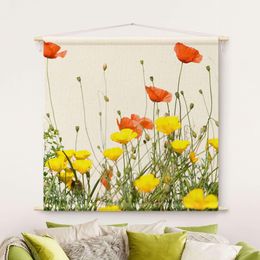 Bilderwelten Wandteppich Blumen weiss Motiv Stoffbild - Wild Flowers - Wandbild Wohnzimmer Schlafzimmer
