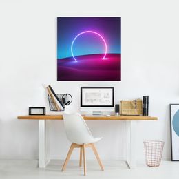 Bilderwelten Leinwandbild Neonlichtkreis im Sand