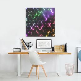Bilderwelten Leinwandbild Strukturierte Hexagone mit Neonlicht