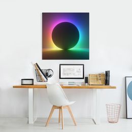 Bilderwelten Leinwandbild Schwarzer Kreis mit Neonlicht