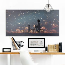 Bilderwelten Leinwandbild Anime Zeichnung Lichter auf dem Fahrrad