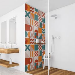 Bilderwelten Duschr&uuml;ckwand Fliesen Geometrische Formen Terracotta und Petrol