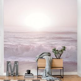 Bilderwelten Fototapete Sonnenuntergang in zartem Rosa maritim,Landschaft Strand & Meer Karibik Wohnzimmer,Badezimmer Vliestapete inkl. Kleister oder selbstklebend