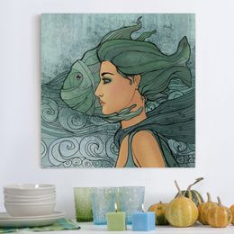 Bilderwelten Leinwandbild originell Vintage Kunstdruck Leinwanddruck - Meerjungfrau im Jugendstil - Retro XXL Wohnzimmer Schlafzimmer