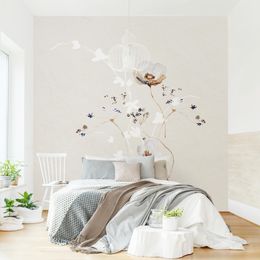 Bilderwelten Fototapete Blumen Illustration Wandtapete beige - Japanisches Ikebana - Deko Wohnzimmer Schlafzimmer