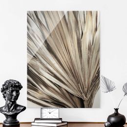 Bilderwelten Glasbild Tropisch gold Glas Wandbild - Goldene Palmenbl&auml;tter - Deko Wohnzimmer Schlafzimmer