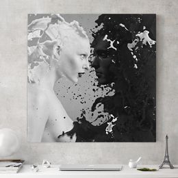 Bilderwelten Leinwandbild originell Fotomontage Kunstdruck Leinwanddruck - Milk & Coffee II - Wandbild XXL Wohnzimmer Schlafzimmer
