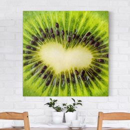 Bilderwelten Leinwandbild Kulinarisch modern Kunstdruck gr&uuml;n - Kiwi Heart - Obst XXL K&uuml;che