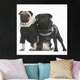 Bilderwelten Leinwandbild Tiere modern Kunstdruck Leinwanddruck - Mops Fashion - Hund XXL Wohnzimmer Schlafzimmer