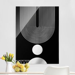 Bilderwelten Glasbild Abstrakt schwarz weiss Glas Wandbild - Geometrische Formen - Regenbogen und Kreise Schwarz - Deko Wohnzimmer Schlafzimmer