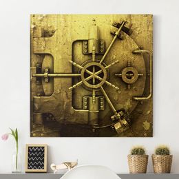 Bilderwelten Leinwandbild modern 3D-Effekt Leinwanddruck - Golden Safe - Wandbild XXL Wohnzimmer Schlafzimmer