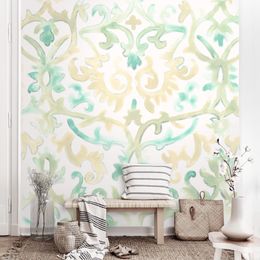 Bilderwelten Fototapete Bohemian Aquarell Ornament Malerei Aquarell,Stil Landhaus,Muster Ornamente Wohnzimmer Vliestapete inkl. Kleister oder selbstklebend