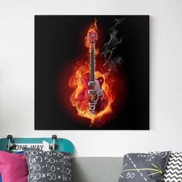 Bilderwelten Leinwandbild - Quadrat Gitarre in Flammen