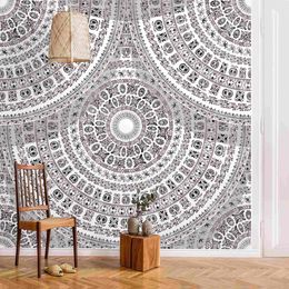 Bilderwelten Fototapete Gro&szlig;es Boho Mandala in Braunschwarz Stil Orientalisch,Spirituell Mandala Schlafzimmer Vliestapete inkl. Kleister oder selbstklebend