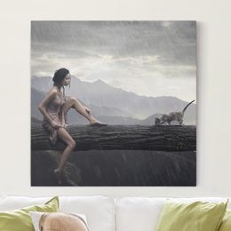 Bilderwelten Leinwandbild originell modern Kunstdruck Leinwanddruck - Jane in the rain - Erotik XXL Wohnzimmer Schlafzimmer