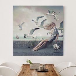Bilderwelten Leinwandbild Tiere modern Kunstdruck beige - Kaffee am Meer - Kaffee XXL K&uuml;che