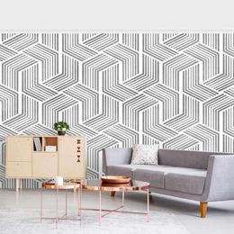 Bilderwelten Fototapete Vliestapete modern 3D-Effekt grau - 3D Muster mit Streifen in Silber - Geometrisch Wohnzimmer Schlafzimmer