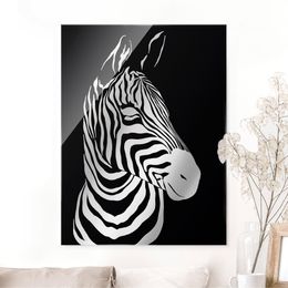 Bilderwelten Glasbild Tiere Illustration schwarz weiss Glas Wandbild - Safari Tiere - Portrait Zebra Schwarz - Zebra Jugendzimmer