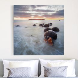 Bilderwelten Leinwandbild Strand Motiv Kunstdruck grau - Moeraki Neuseeland - Meerblick XXL Wohnzimmer Schlafzimmer
