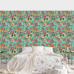 Bilderwelten Fototapete Tropische Blumen vor Blau
