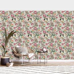Bilderwelten Fototapete Tropische Blumen vor Mint