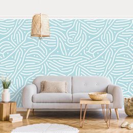 Bilderwelten Fototapete Vliestapete modern Wandtapete blau - Verspieltes Muster mit Linien und Punkten in Hellblau - Streifen Wohnzimmer Schlafzimmer