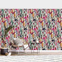 Bilderwelten Fototapete Vliestapete Tropisch Wandtapete bunt - Tropisches Luxus Muster - Deko Wohnzimmer Schlafzimmer