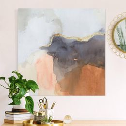 Bilderwelten Leinwandbild originell modern Aquarell beige - Aquarell Goldene Spitze II - Wandbild XXL Wohnzimmer Schlafzimmer