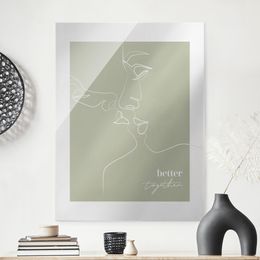 Bilderwelten Glasbild originell Line Art gr&uuml;n Glas Wandbild - Line Art - Verliebte Gesichter Better together - Deko Wohnzimmer Schlafzimmer