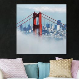 Bilderwelten Leinwandbild Blumen Motiv Kunstdruck blau - Good Morning San Francisco! - Amerika XXL Wohnzimmer Schlafzimmer