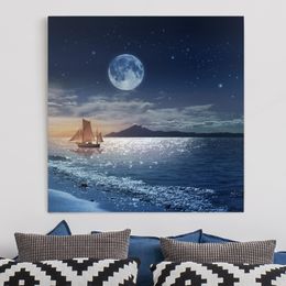 Bilderwelten Leinwandbild - Quadrat Moon Night Sea