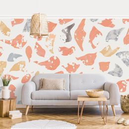 Bilderwelten Fototapete Vliestapete modern Steinoptik rosa - Terrazzo Muster Lagerfeuer Aquarell - Retro Wohnzimmer Schlafzimmer