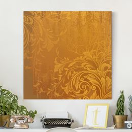 Bilderwelten Leinwandbild originell modern Kunstdruck gold - Goldene Flora - Wandbild XXL Wohnzimmer Schlafzimmer