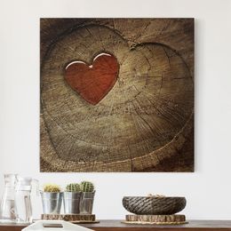 Bilderwelten Leinwandbild Liebe modern Holzoptik Leinwanddruck - Natural Love - Wandbild XXL Wohnzimmer Schlafzimmer