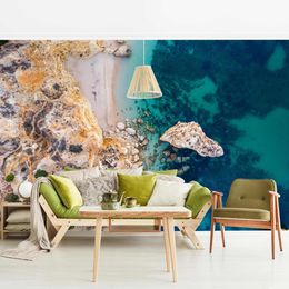 Bilderwelten Fototapete Strand Motiv Wandtapete t&uuml;rkis - Draufsicht K&uuml;stenlandschaft - Landschaft Wohnzimmer Schlafzimmer