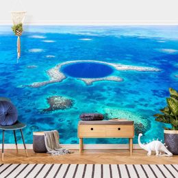 Bilderwelten Fototapete Strand Motiv Wandtapete blau - Leuchtturmriff von Belize - Karibik Wohnzimmer Schlafzimmer