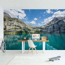 Bilderwelten Fototapete Natur Motiv Wandtapete blau - Traumhafter Bergsee - Schweiz Wohnzimmer Schlafzimmer