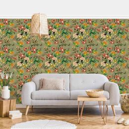 Bilderwelten Fototapete Blumen Tropisch Wandtapete gr&uuml;n - Tropische Blumen vor Gr&uuml;n - Deko Wohnzimmer Schlafzimmer