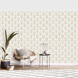 Bilderwelten Fototapete Vliestapete Vintage Wandtapete gold - Vintage Art Deco Muster Pfeile XXL - Geometrisch Wohnzimmer Schlafzimmer