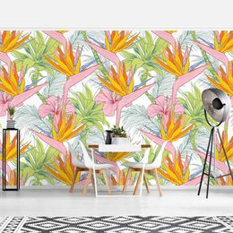 Bilderwelten Fototapete Vliestapete Tropisch Wandtapete bunt - Tropische Pflanzen mit Palme - Pflanzen Wohnzimmer Schlafzimmer