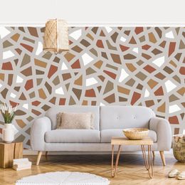 Bilderwelten Fototapete Vliestapete modern Wandtapete braun - Warmes Mosaikmuster in Braun Grau - Deko Wohnzimmer Schlafzimmer