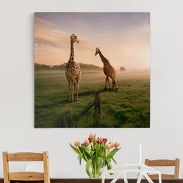 Bilderwelten Leinwandbild Natur modern Kunstdruck beige - Surreal Giraffes - Landschaft XXL Wohnzimmer Schlafzimmer