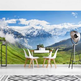 Bilderwelten Fototapete Natur Motiv Wandtapete gr&uuml;n - Schweizer Alpenpanorama - Schweiz Wohnzimmer Schlafzimmer
