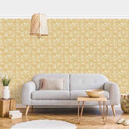 Bilderwelten Fototapete Vliestapete Vintage Wandtapete gelb - Vintage Muster Art Deco Kacheln - Geometrisch Wohnzimmer Schlafzimmer