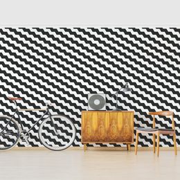 Bilderwelten Fototapete Vliestapete modern Wandtapete schwarz weiss - Zick Zack Geometrie Muster Schwarz-Wei&szlig; - Streifen Wohnzimmer Schlafzimmer