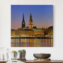 Bilderwelten Leinwandbild Stadt Motiv Kunstdruck Leinwanddruck - Hamburger Panorama - Hamburg XXL Wohnzimmer Schlafzimmer