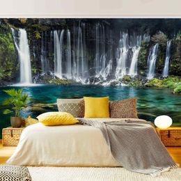 Bilderwelten Fototapete Wald Motiv Wandtapete petrol - Shiraito Wasserfall - Asia Wohnzimmer Schlafzimmer