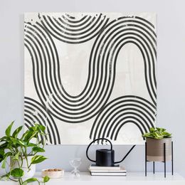 Bilderwelten Leinwandbild originell modern Kunstdruck schwarz weiss - Geometrische Wellen Schwarz Wei&szlig; II - Wandbild XXL Wohnzimmer Schlafzimmer