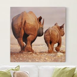 Bilderwelten Leinwandbild Tiere modern Kunstdruck Leinwanddruck - Wandering Rhinos - Wandbild XXL Wohnzimmer Schlafzimmer