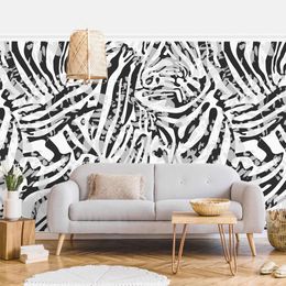 Bilderwelten Fototapete Tiere modern Wandtapete schwarz weiss - Zebramuster in Graut&ouml;nen - Zebra Wohnzimmer Schlafzimmer